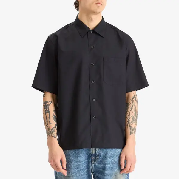 Auralee Super Fine Tropical Wool Half Sleeved Shirt - Top Dark